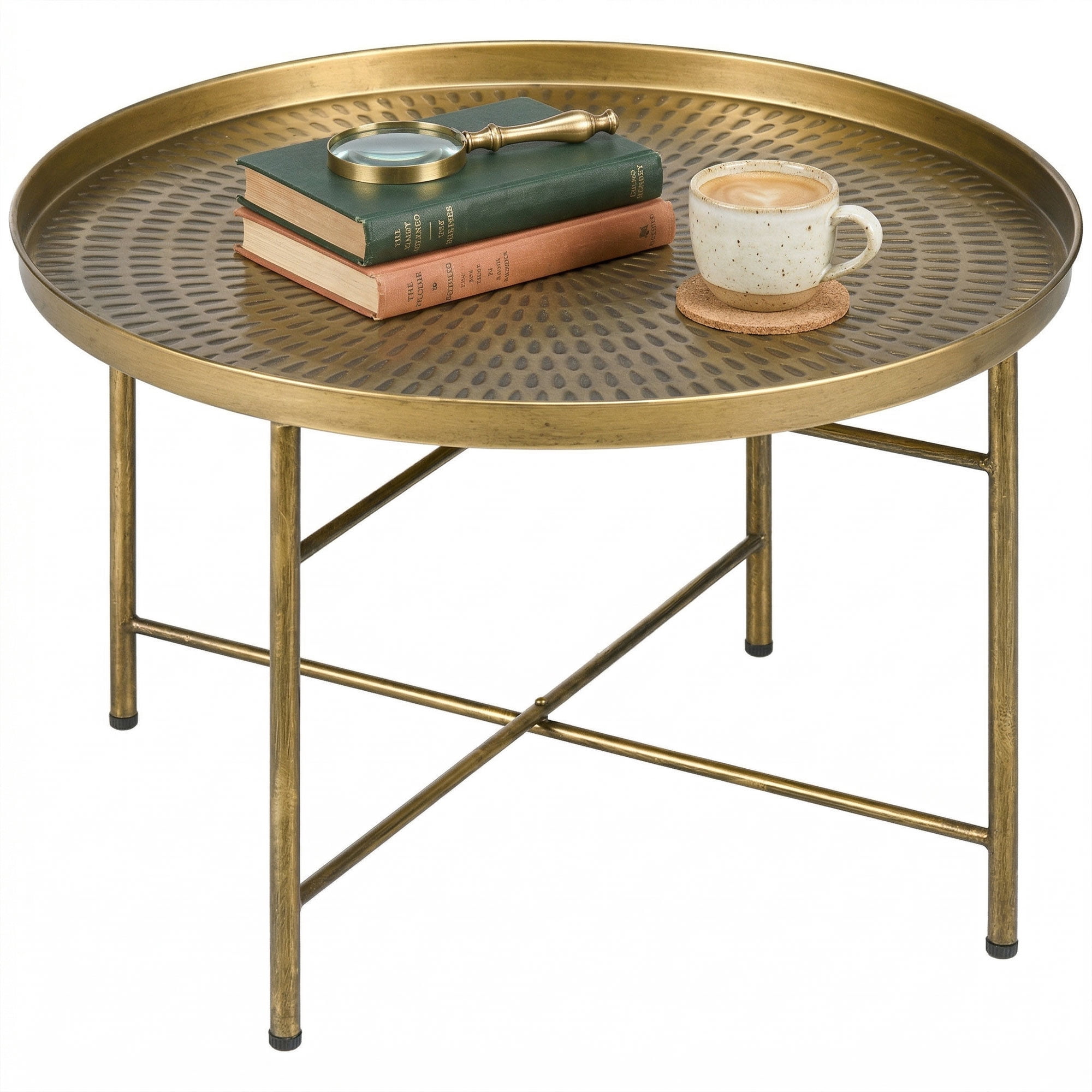 Click here for Homcom 24 Round Coffee Table With Hammered Tray To... prices