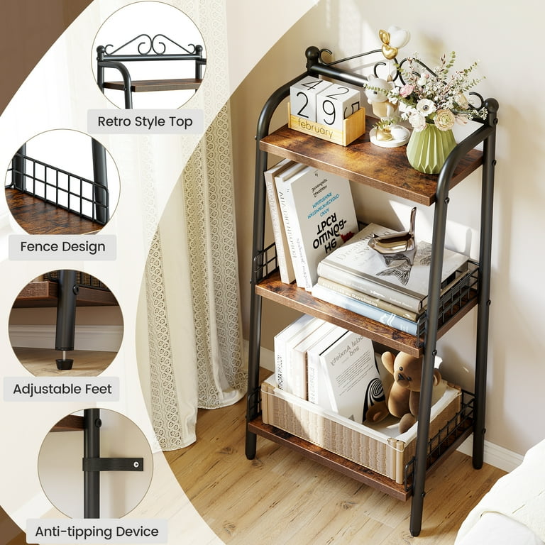 3 Tier Small Bookshelf Bookcase Industrial Bookshelf Ladder Shelf with Edge Protection Metal Freestanding Book Shelves Display Book Rack for Living Room Bedroom Home Office Walmart