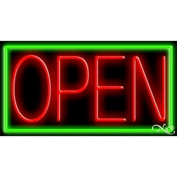 Open - Vertical Green Letters with Blue Border LED Neon Sign 13 x 32 ...