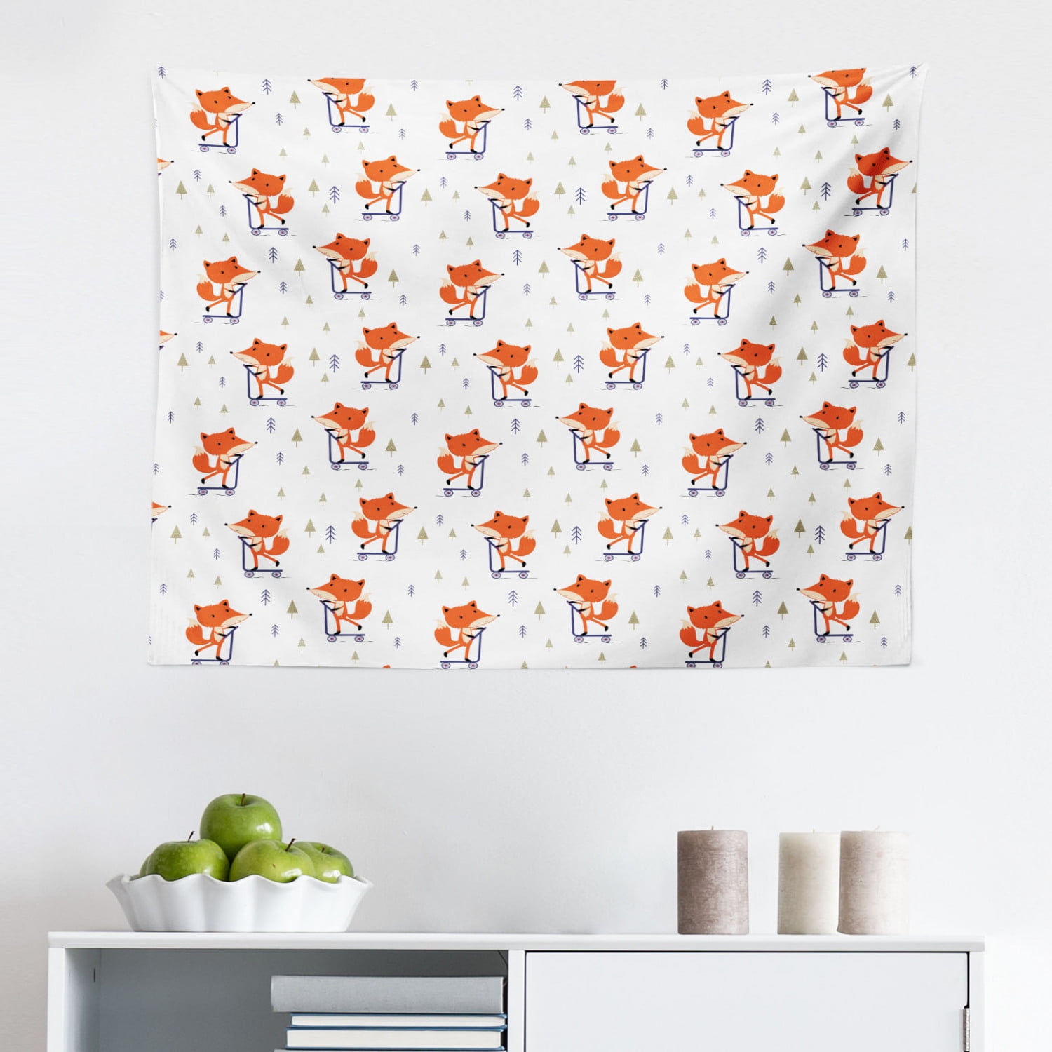 Fox Tapestry, Simple Nursery Graphic with Wild Mammal Animal Mother and ...
