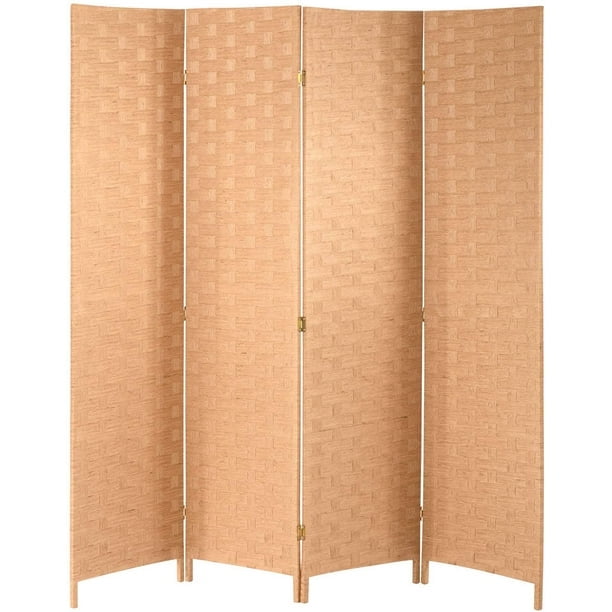 Room Divider Wood Screen 4 Panel Mesh Woven Design Room Divider Folding ...