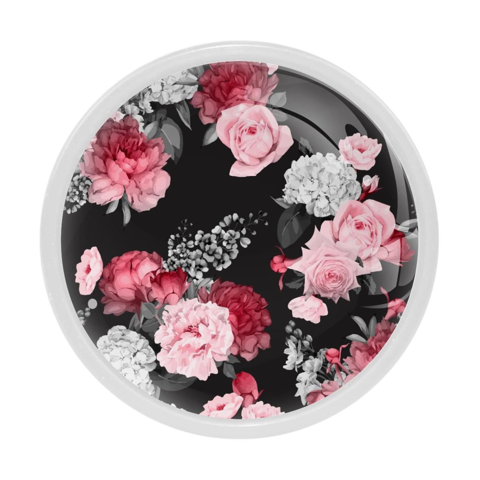 4 Pcs watercolor roses Knobs for Kitchen Cabinet Cupboard Dresser ...