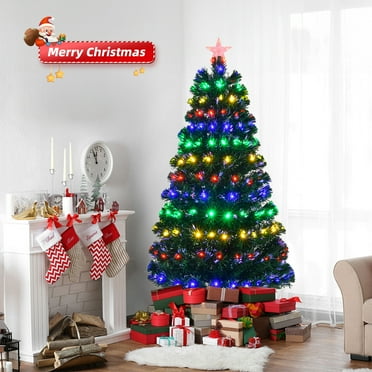 YUETJIN 32 inch Pre-lit Mini Fiber Optic Tabletop Artificial Christmas Tree with LED Starry ...