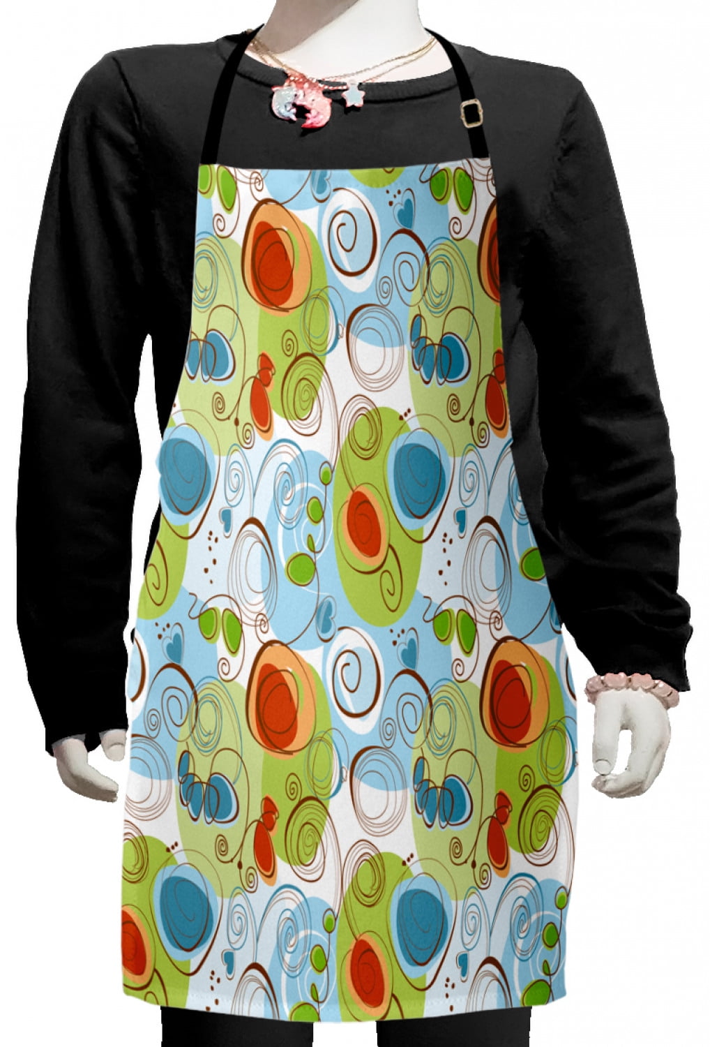 Modern Kids Apron, Floral Flowers Geometrical Abstract Funky Swirls ...