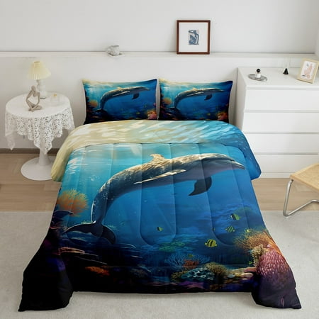 YST Twin Size Dolphin Bedding Marine World Bed Comforter, Underwater ...