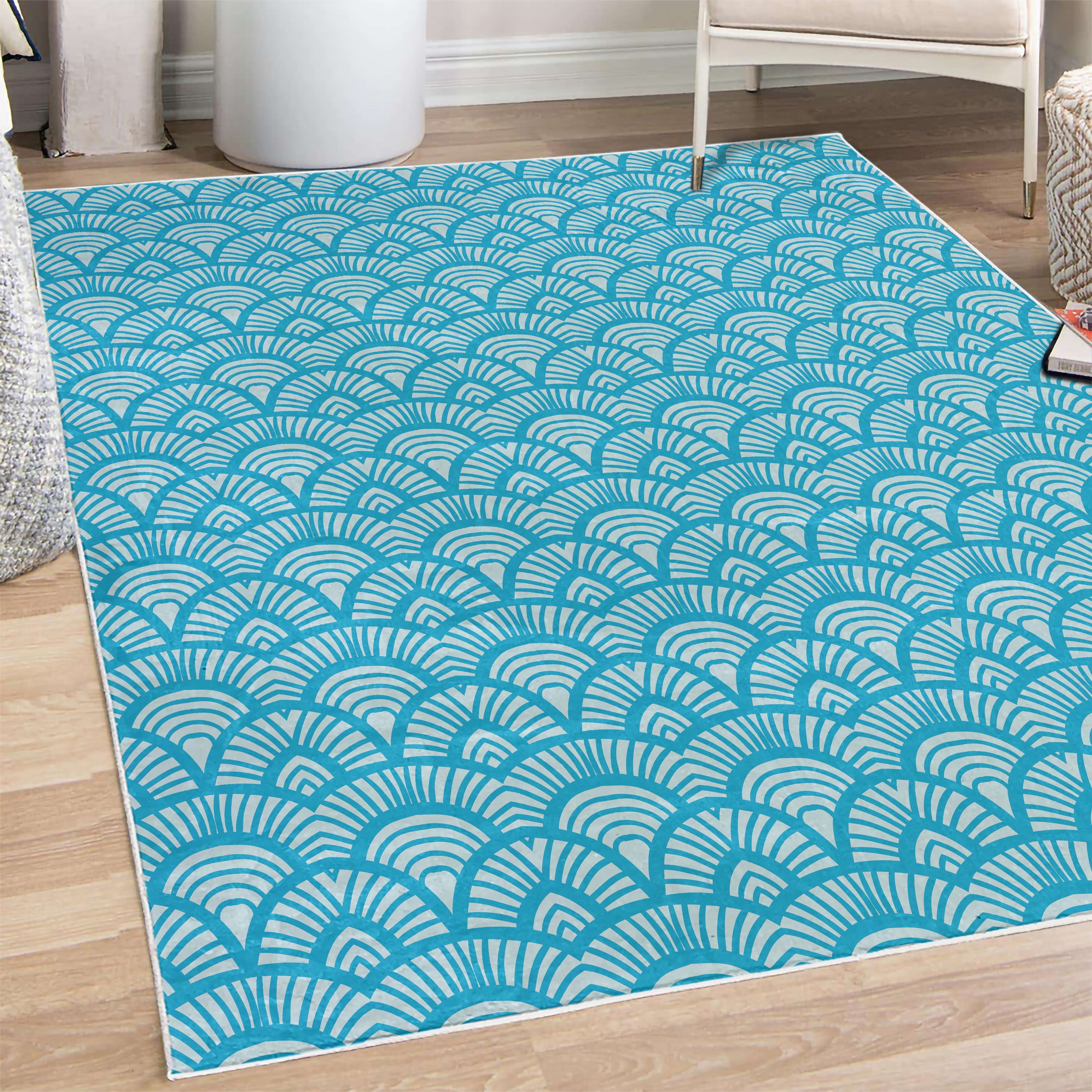 Japanese Art Decorative Rug, Fish Scale Inspired Vintage Hand Drawn ...