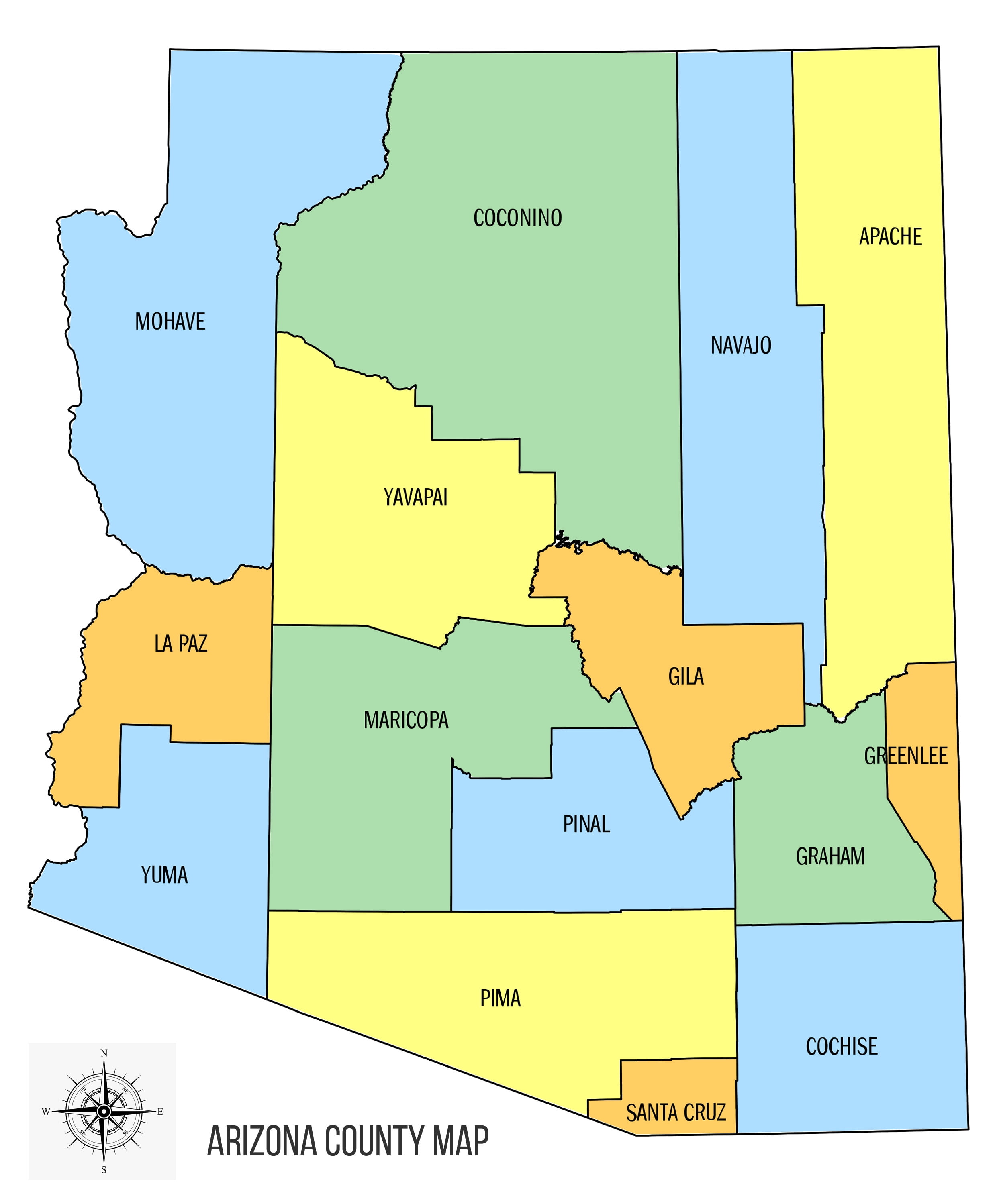 24x28in Arizona County Map 【Coated Paper】 - Walmart.com