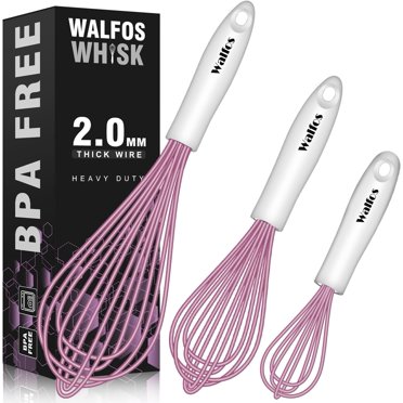 Walfos Silicone Whisk, Stainless Steel Wire Whisk Set of 3 -Heat ...