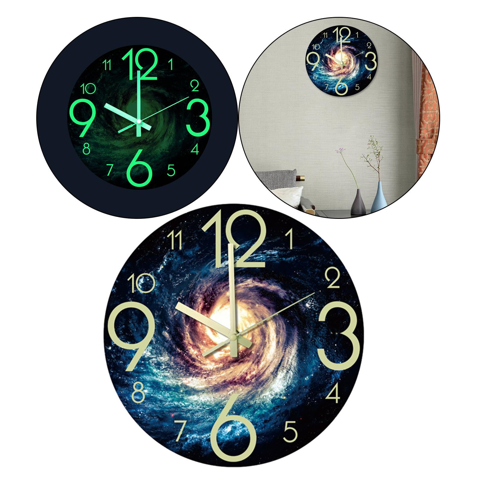 12 Inch Luminous Wall Clock, Non-Ticking Night Clocks Battery Operated ...