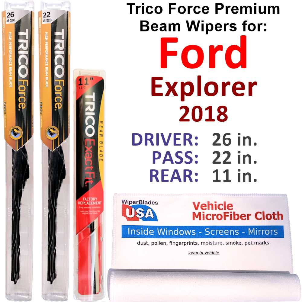 2018 Ford Explorer Performance Beam Wipers (Set of 3) w/Rear Wiper ...