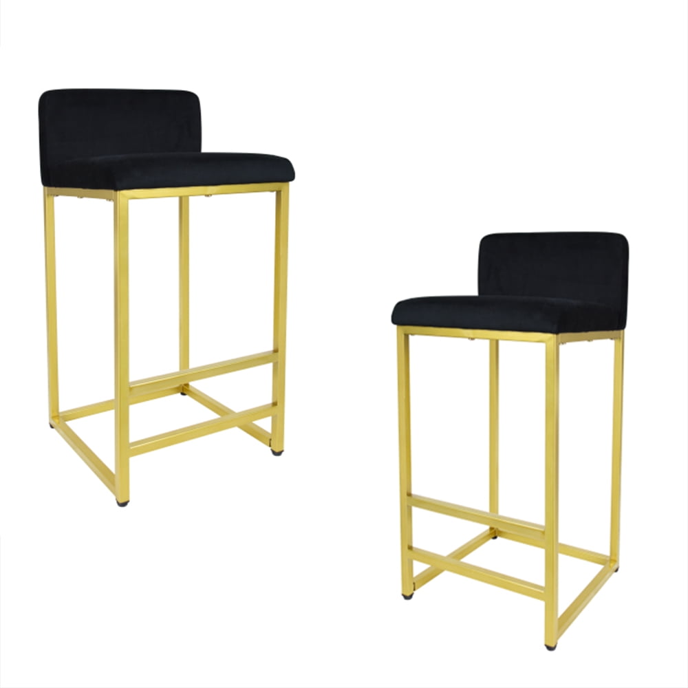 Bar Stools Set of 2, Velvet Counter Height Stools with Curved Tubular ...