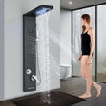 Black LED Shower Panel Tower System Rain&Waterfall Massage Jets ...