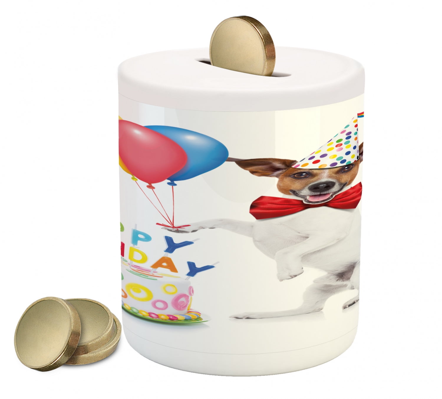 Birthday Party Piggy Bank, Celebration Dancing Party Dog with Cake and ...