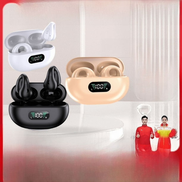Auriculares de conducción ósea con clip y Bluetooth, conducción aérea, pantalla digital de larga ...