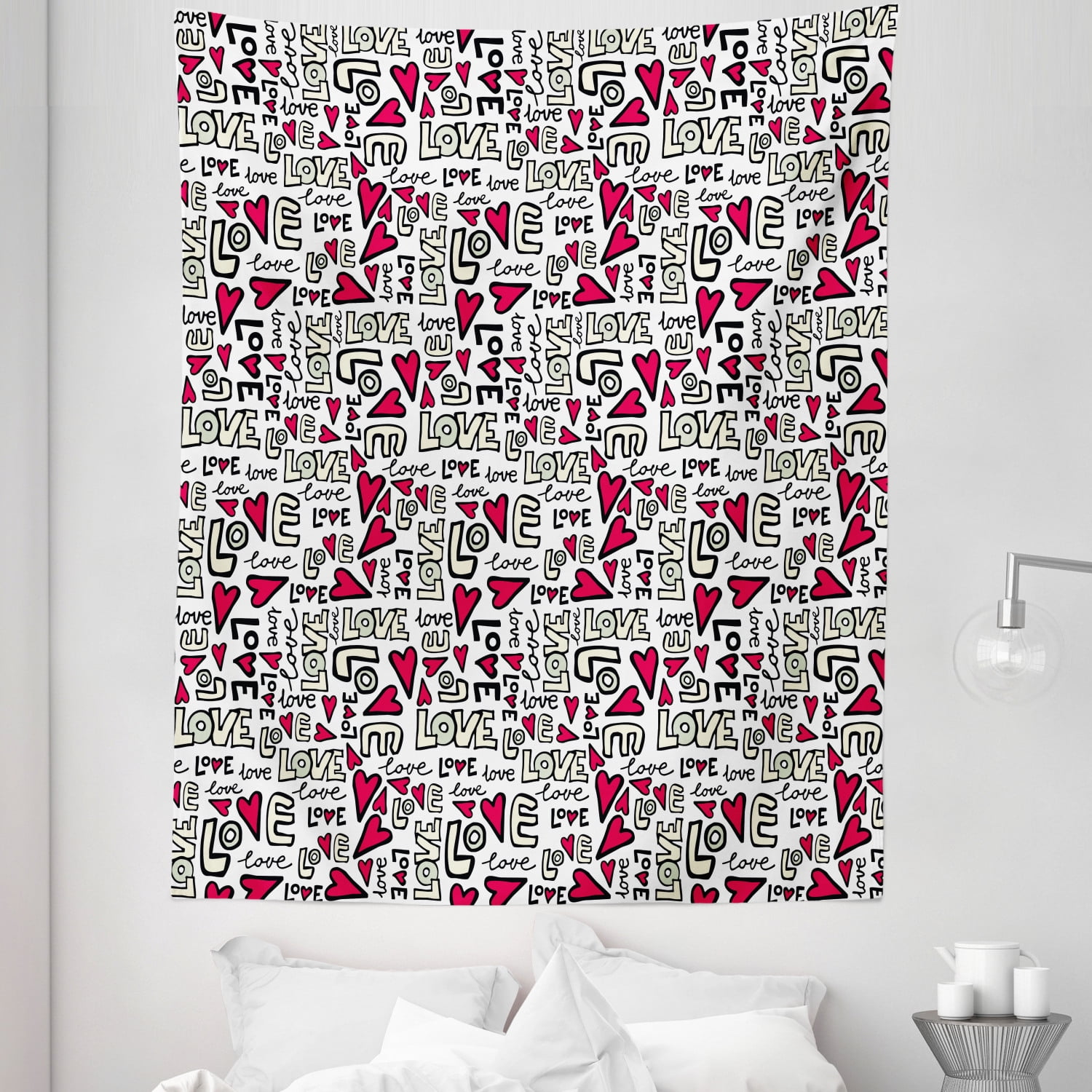 Love Tapestry, Graffiti Style Love Word with Hearts Couple Date ...