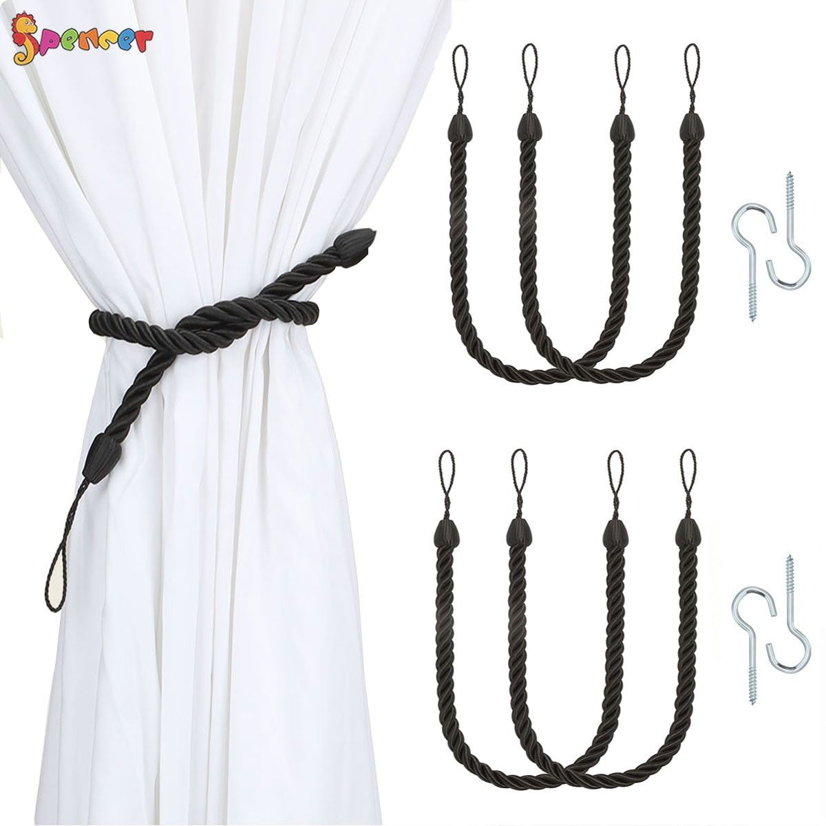 Spencer 4Pcs Braided Curtain Tiebacks, Rope Belt Curtain Tie Buckle ...
