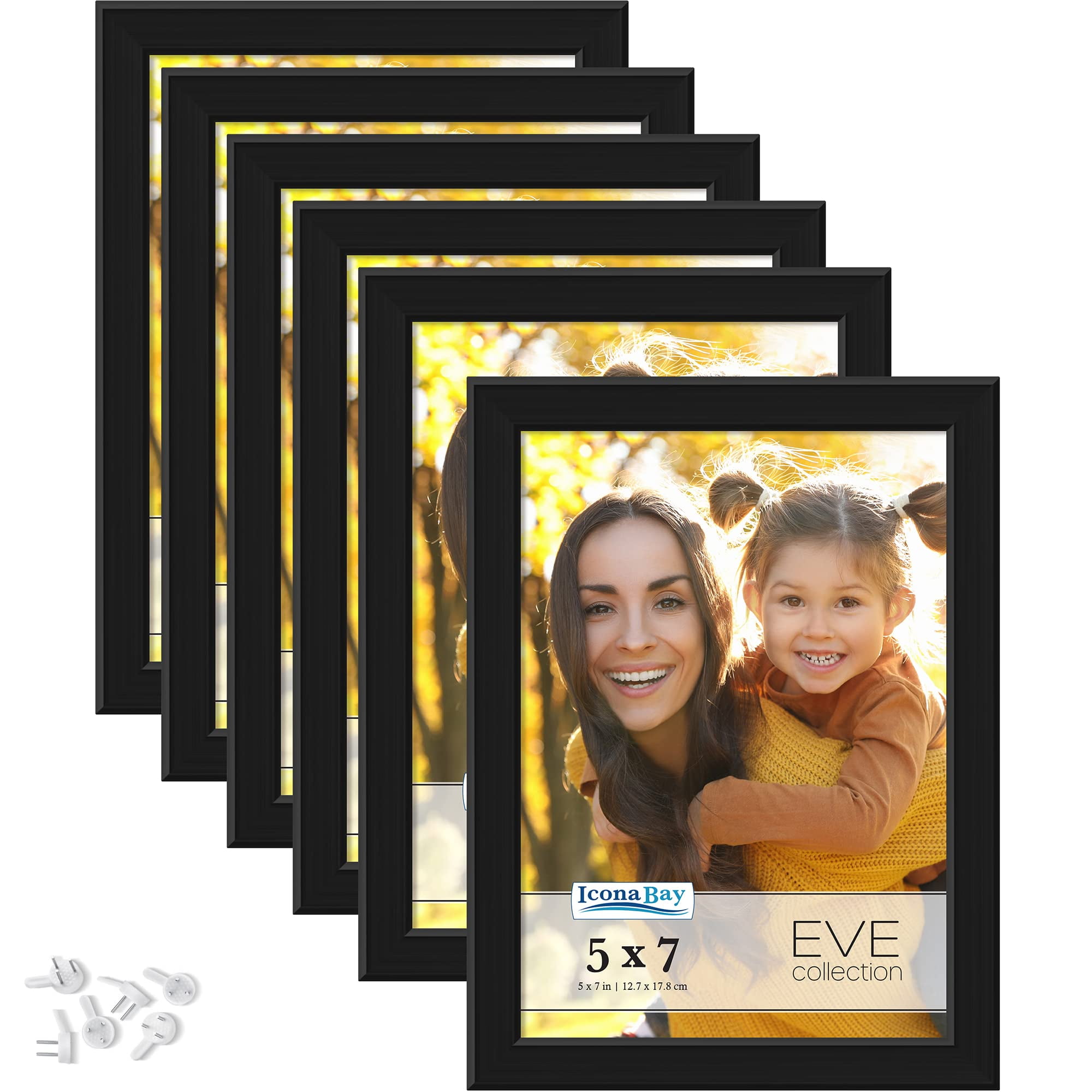 Icona Bay 5x7 Black Picture Frames, 6 PK, Eve Tabletop Picture Frames ...