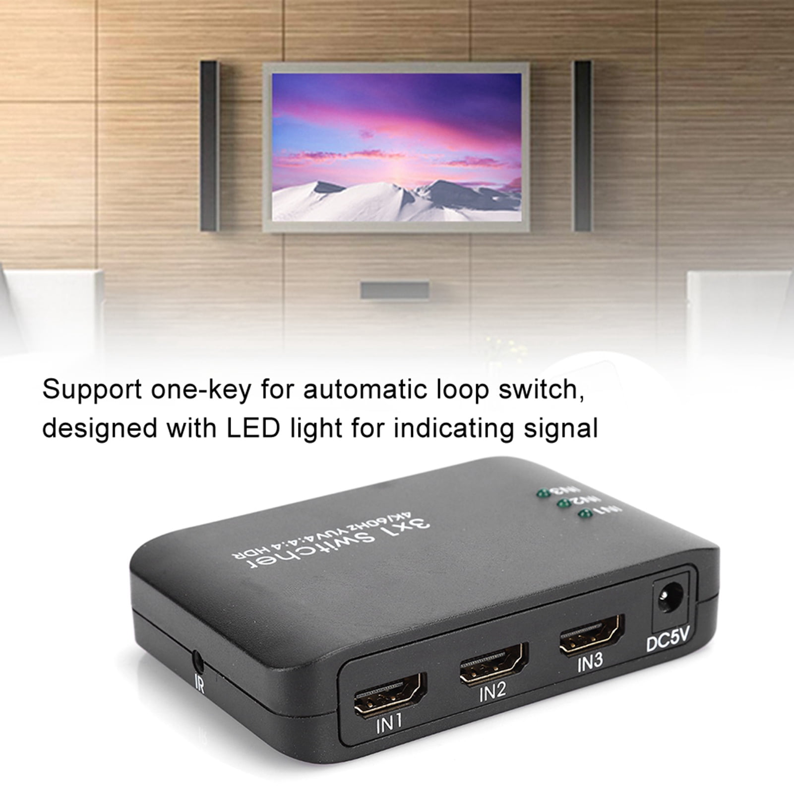 Switcher 3x1 4K 2.0 Switcher HD IR Control Remoto Adaptador Divisor Con ...