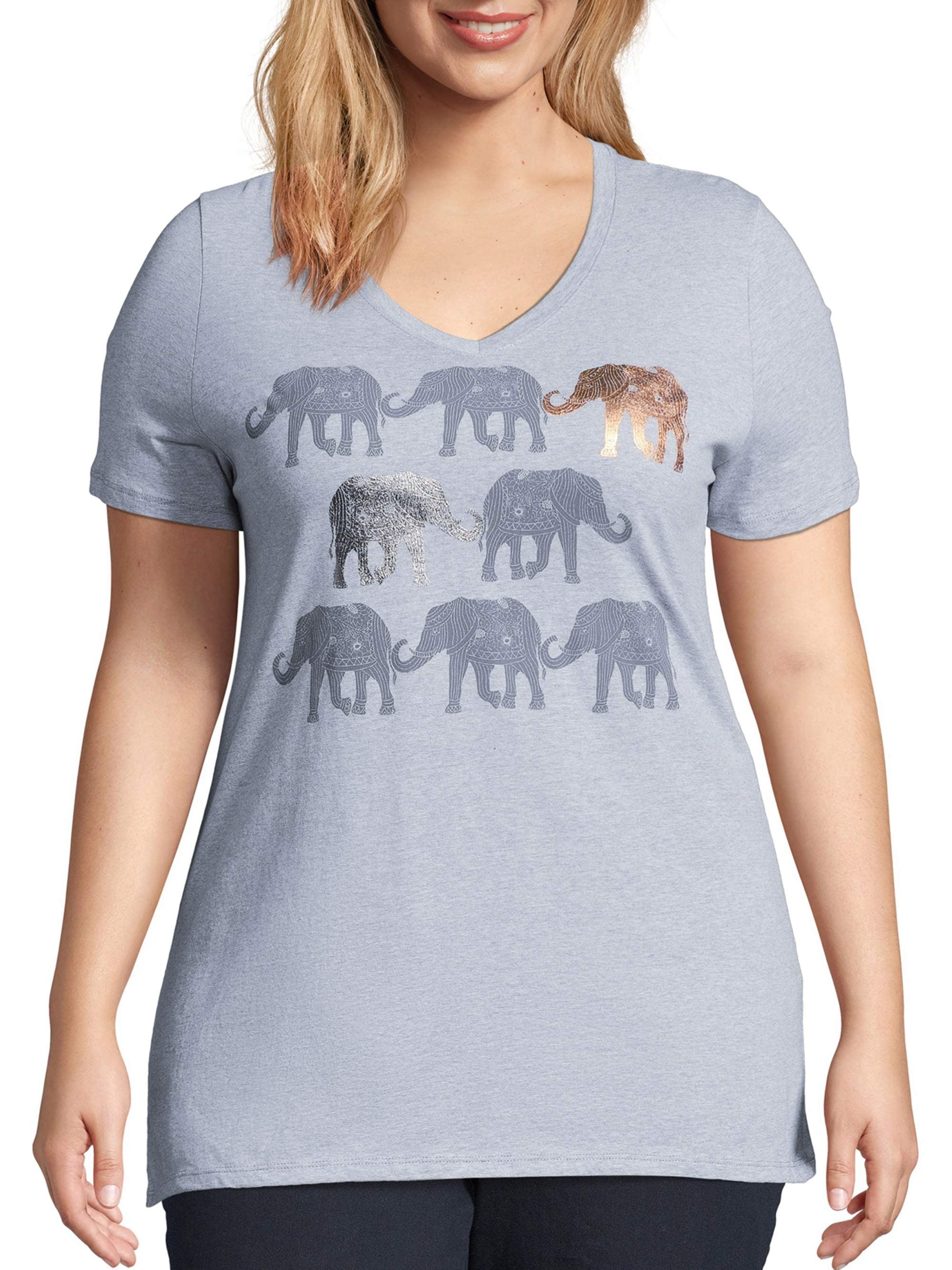 Just My Size Women's Plus Size Graphic Short Sleeve V-neck Tee ...