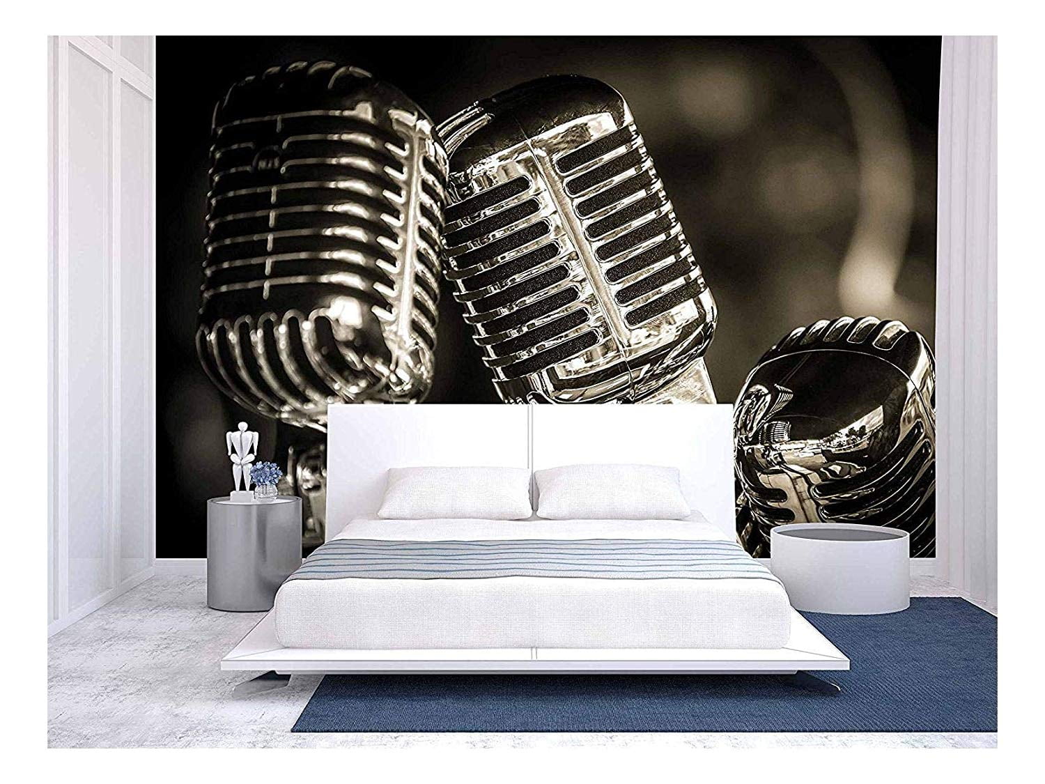 Wall26 Closeup of Chromed Retro Recording Studio Microphones ...