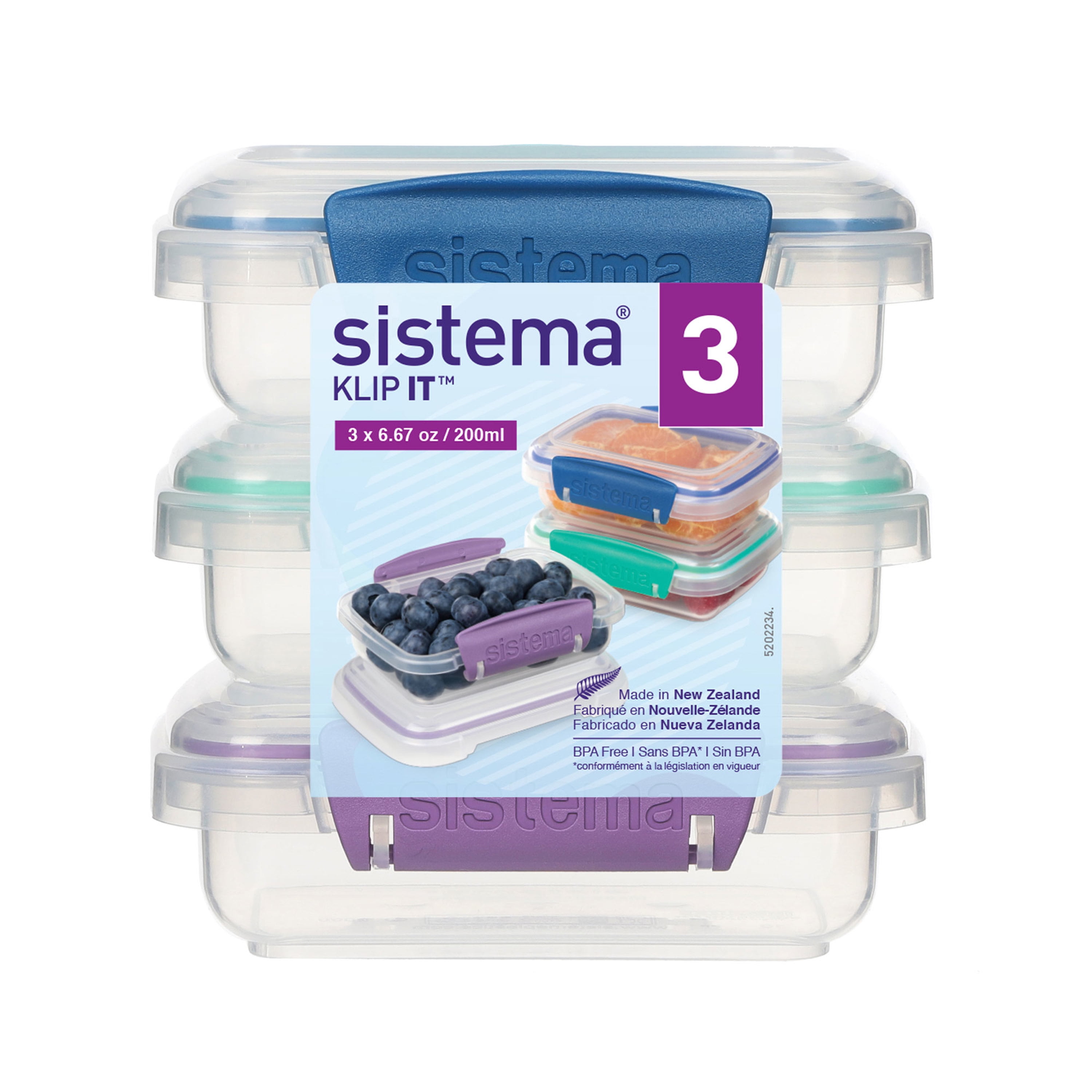 Sistema Klip It, Food Storage Containers, 0.8 Cups, 3-Pack, (Colors May ...