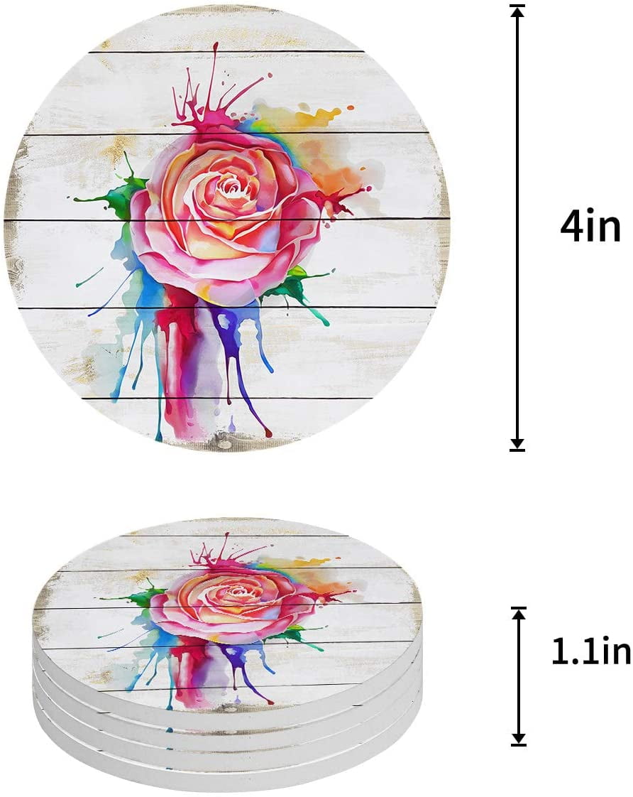 ZHANZZK Rose Watercolor Inkjet on Wood Board Texture Set of 8 Round ...
