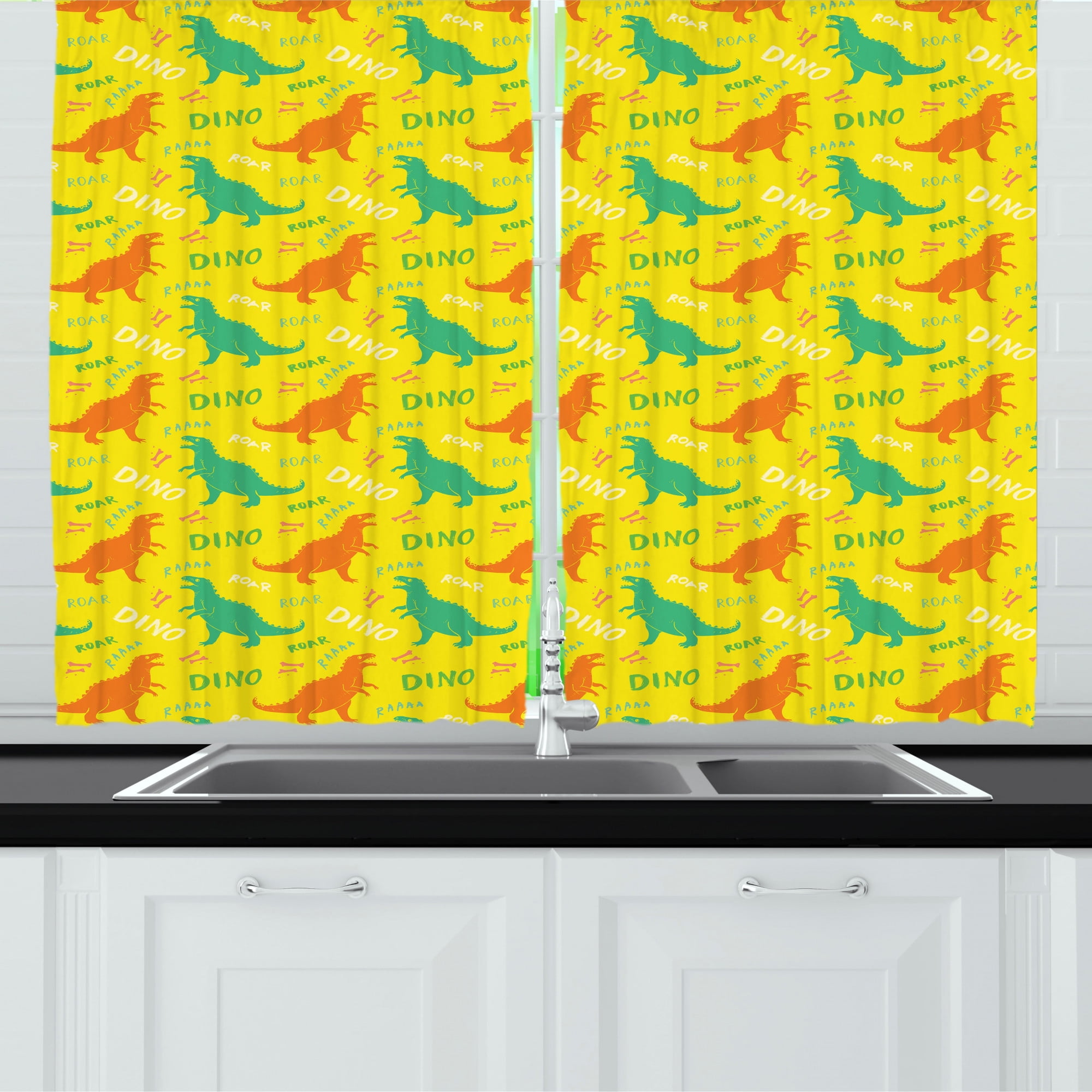 Dinosaur Funny Kitchen Curtains, Vicious T-rex Herbivorous Predator ...
