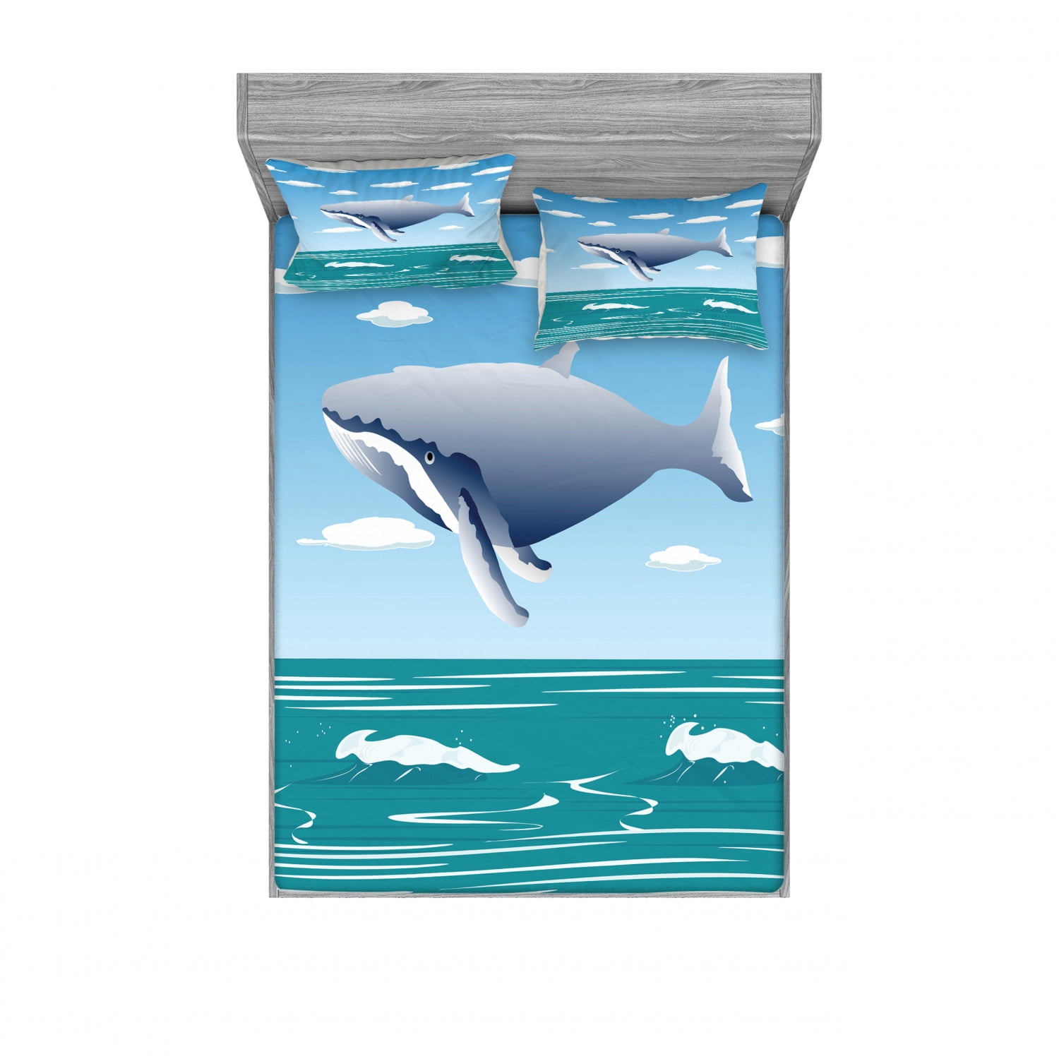 Whale Bedding Set with Sheet & Covers, Ocean Sunny Summer Landscape ...