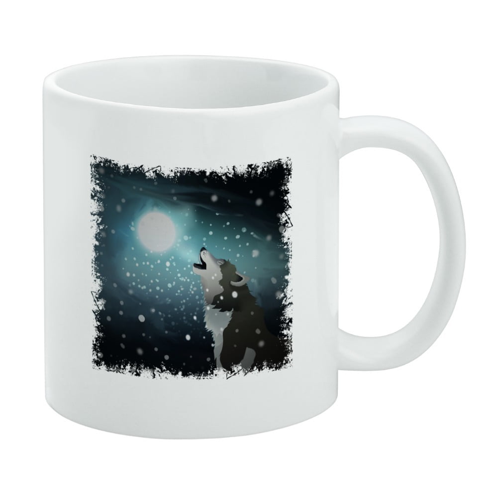 Howling Wolf with Moon and Snow White Mug - Walmart.com