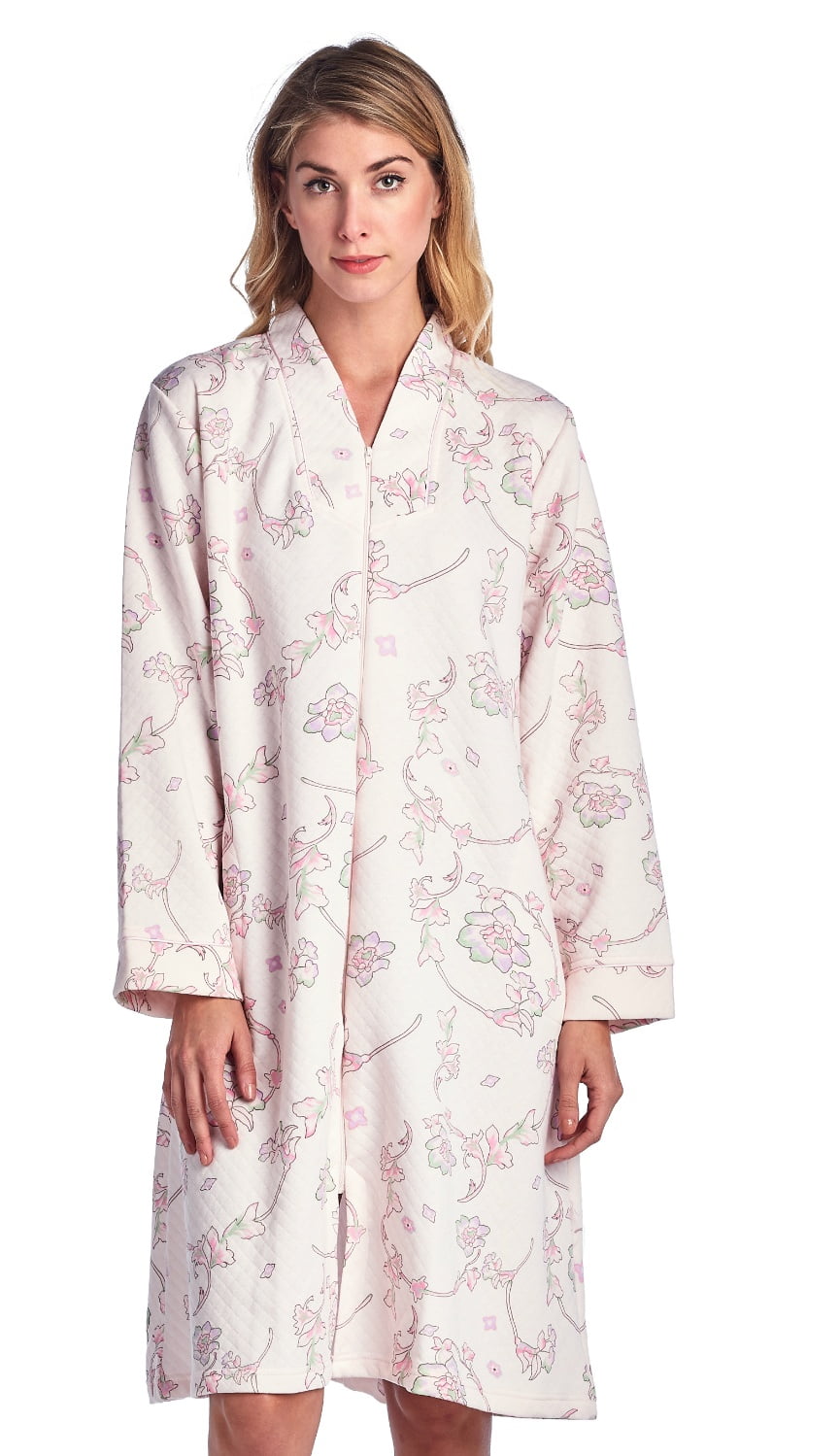 Casual Nights Women's Floral Print Zipper Front Quilted Robe - Walmart.com