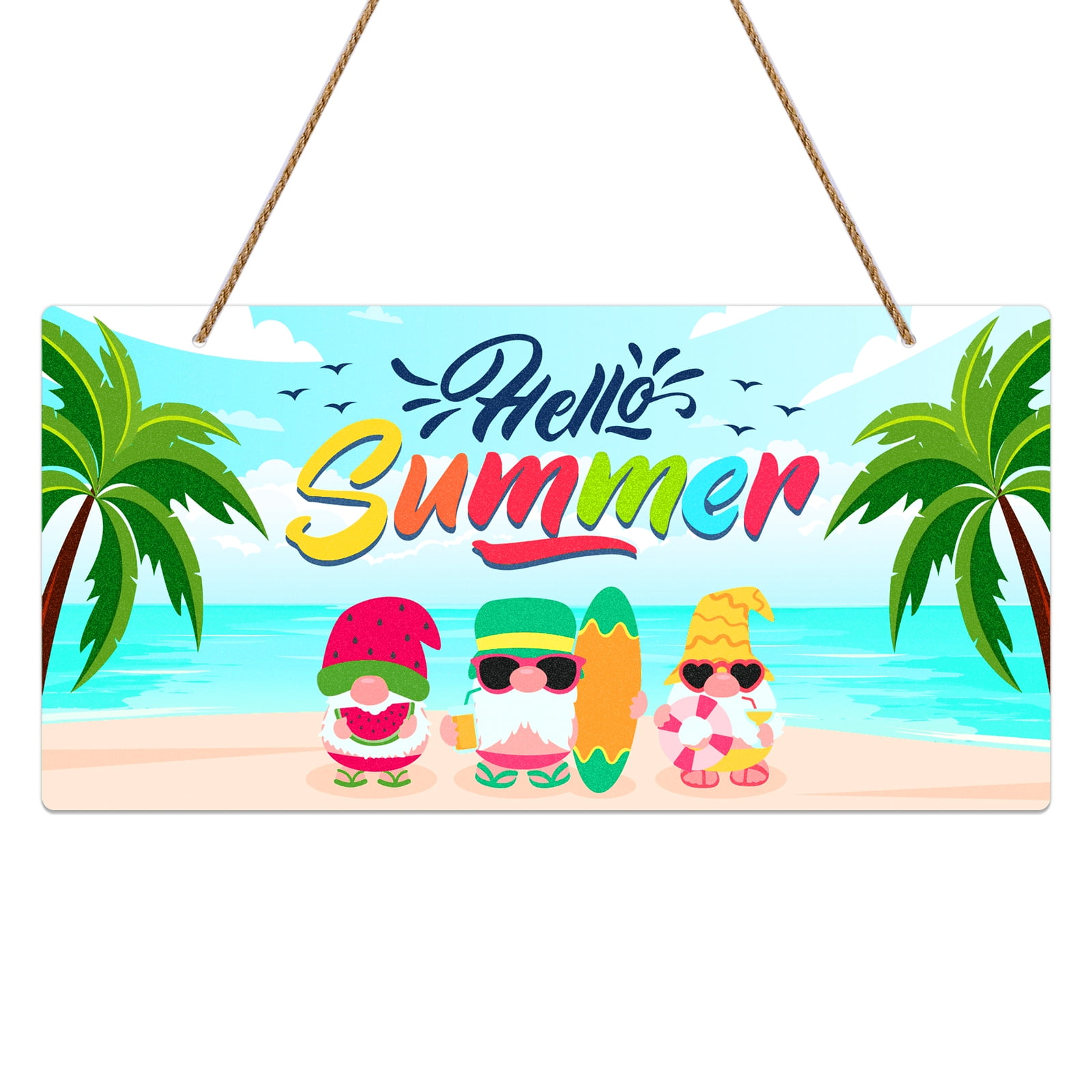 WaaHome Hello Summer Door Sign,6"X12" Colorful Gnome Beach Summer Decor ...