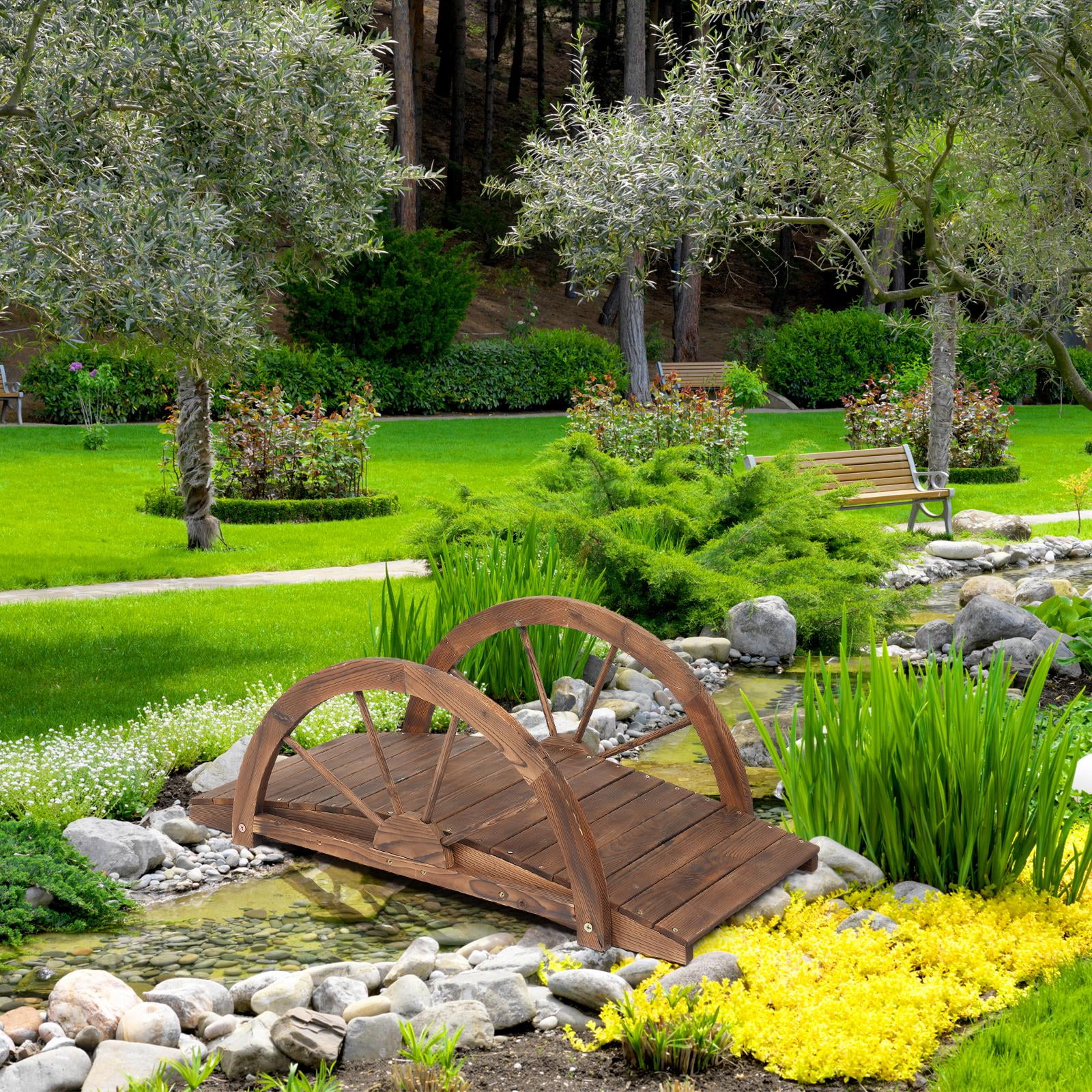 GoDecor 3.3ft Bridge Arch Anticorrosive Landscape Bridge Patio Wooden ...