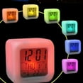Digital Alarm Clock with 7 LED Color Changing Night Light, Square Small ...