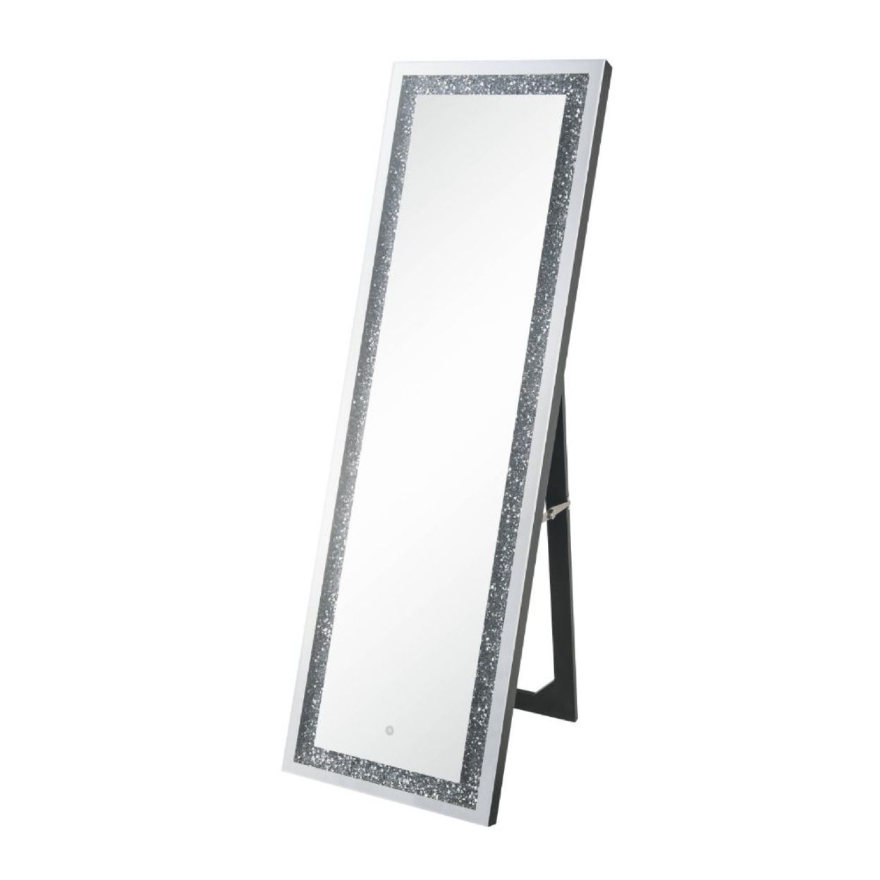 Floor Mirror with LED Light and Faux Diamonds Inlay, Silver- Saltoro ...