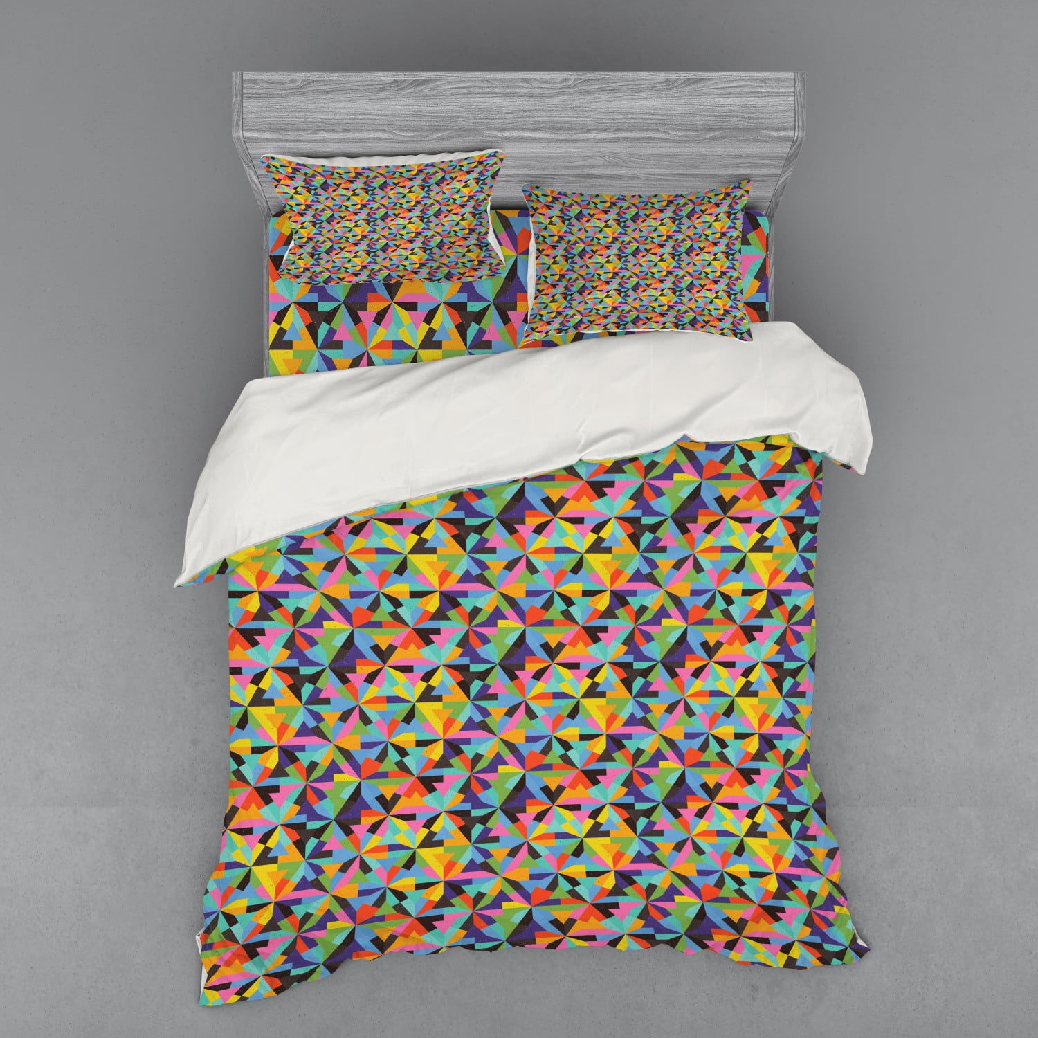 Geometric Duvet Cover Set, Tangled Design of Colorful Triangular Shapes ...