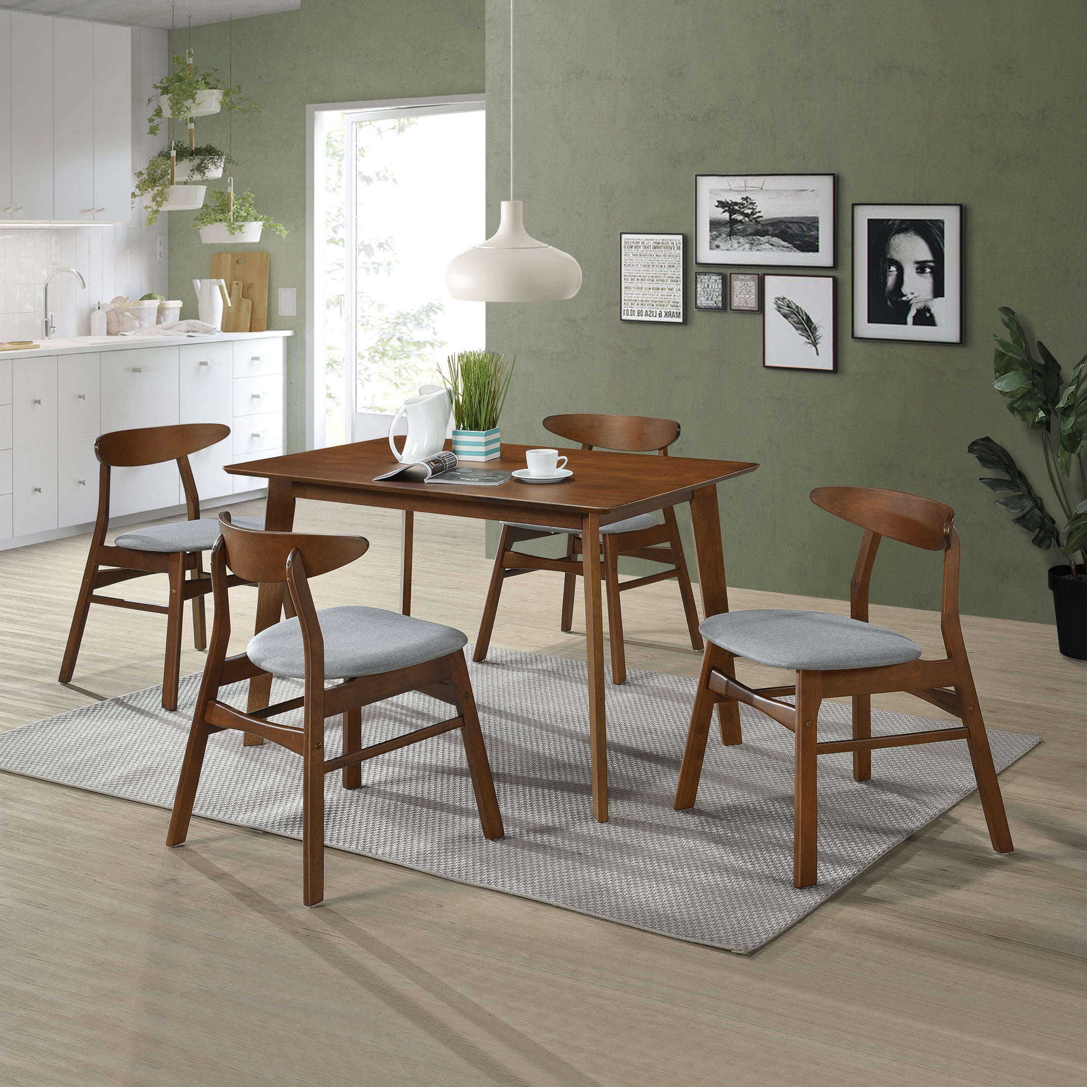 SEVILLE 5PC Square Solid Wood Dining Room Set, Walnut/Gray - Walmart.com