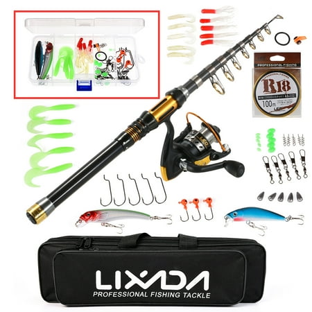 Lixada Telescopic Fishing Rod and Reel Combo Full Kit Spinning Fishing ...