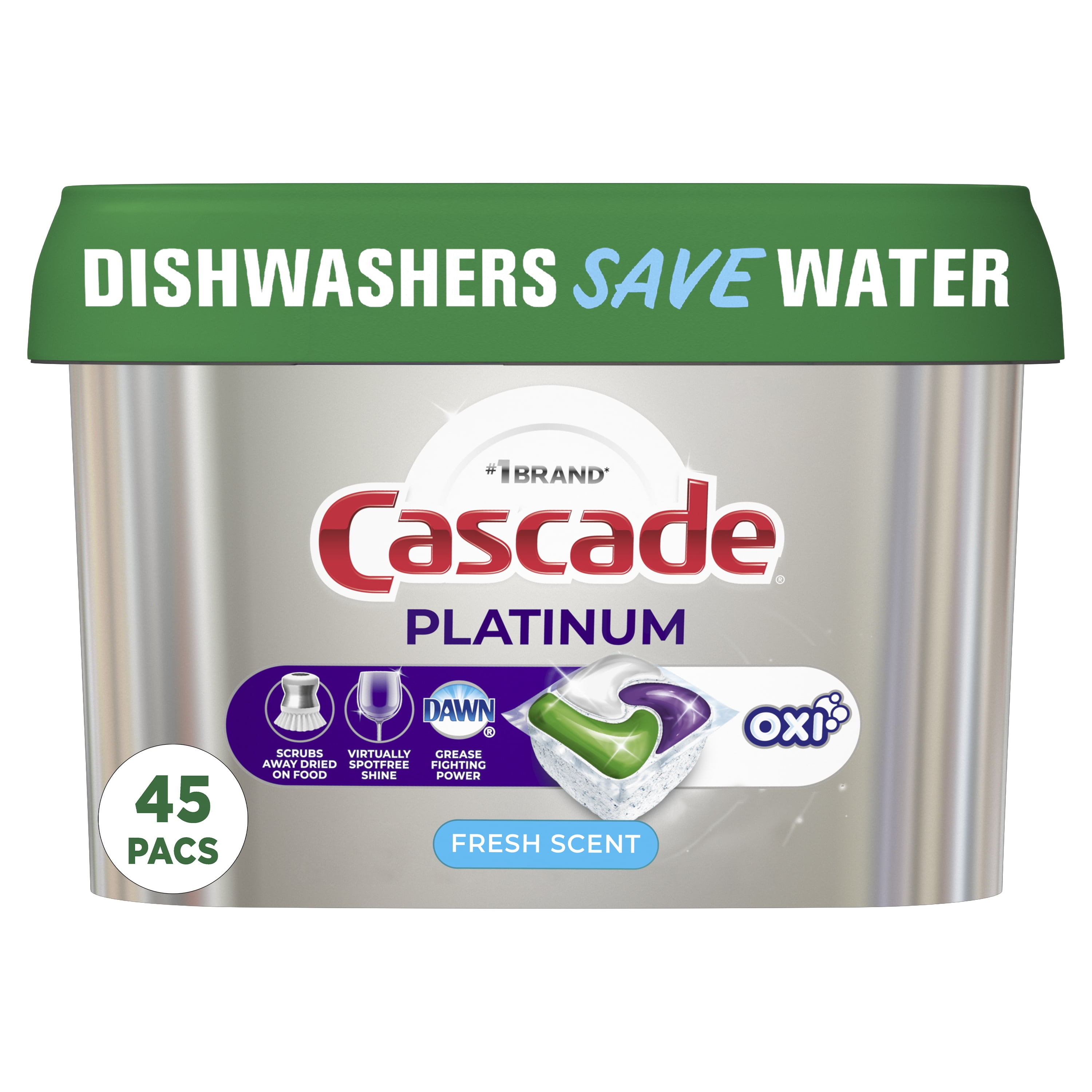 Cascade Platinum Action Pacs + Oxi, Dishwasher Detergent, Fresh, 45 Ct ...