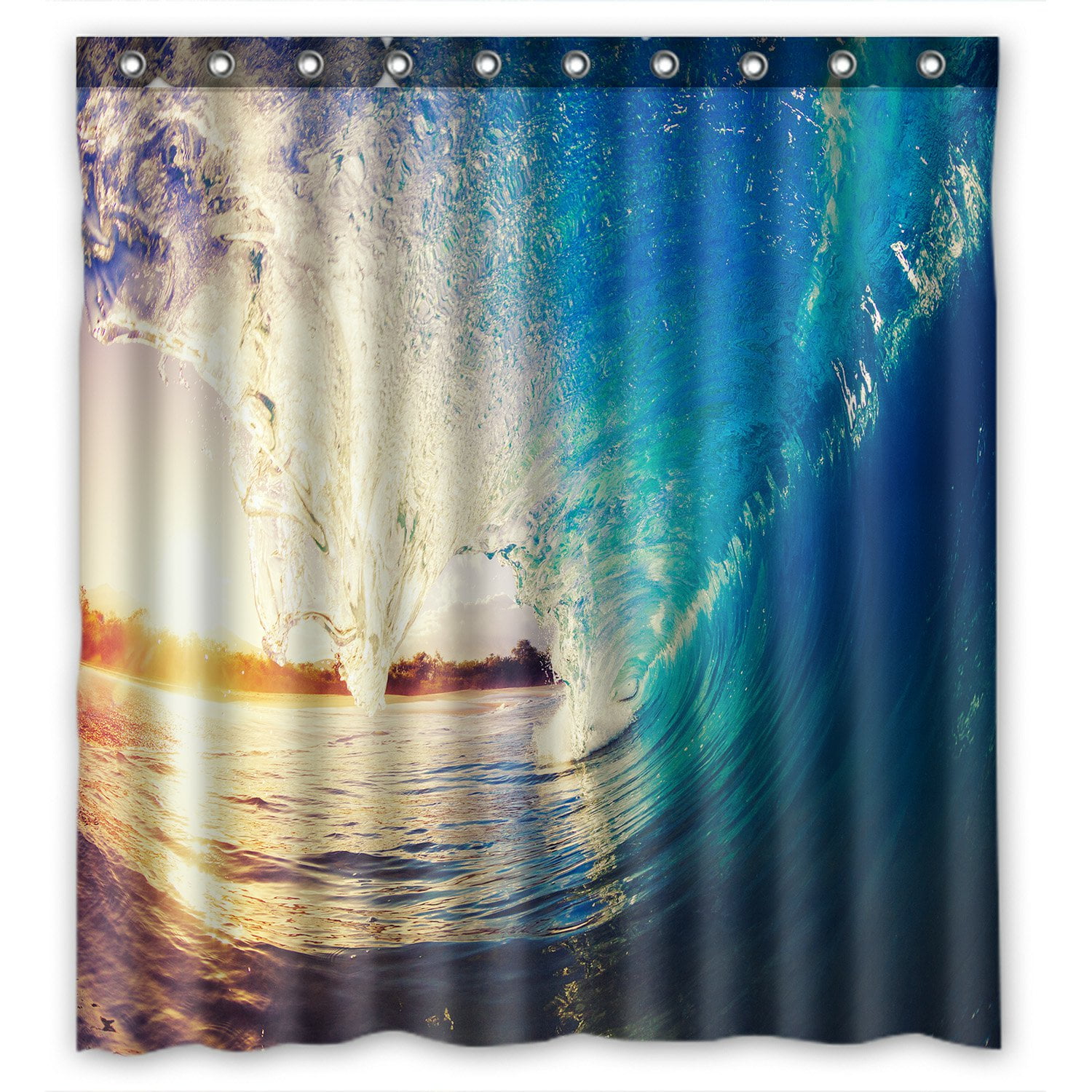 Phfzk Seascape Shower Curtain Blue Ocean Wave Crashing Sunrise