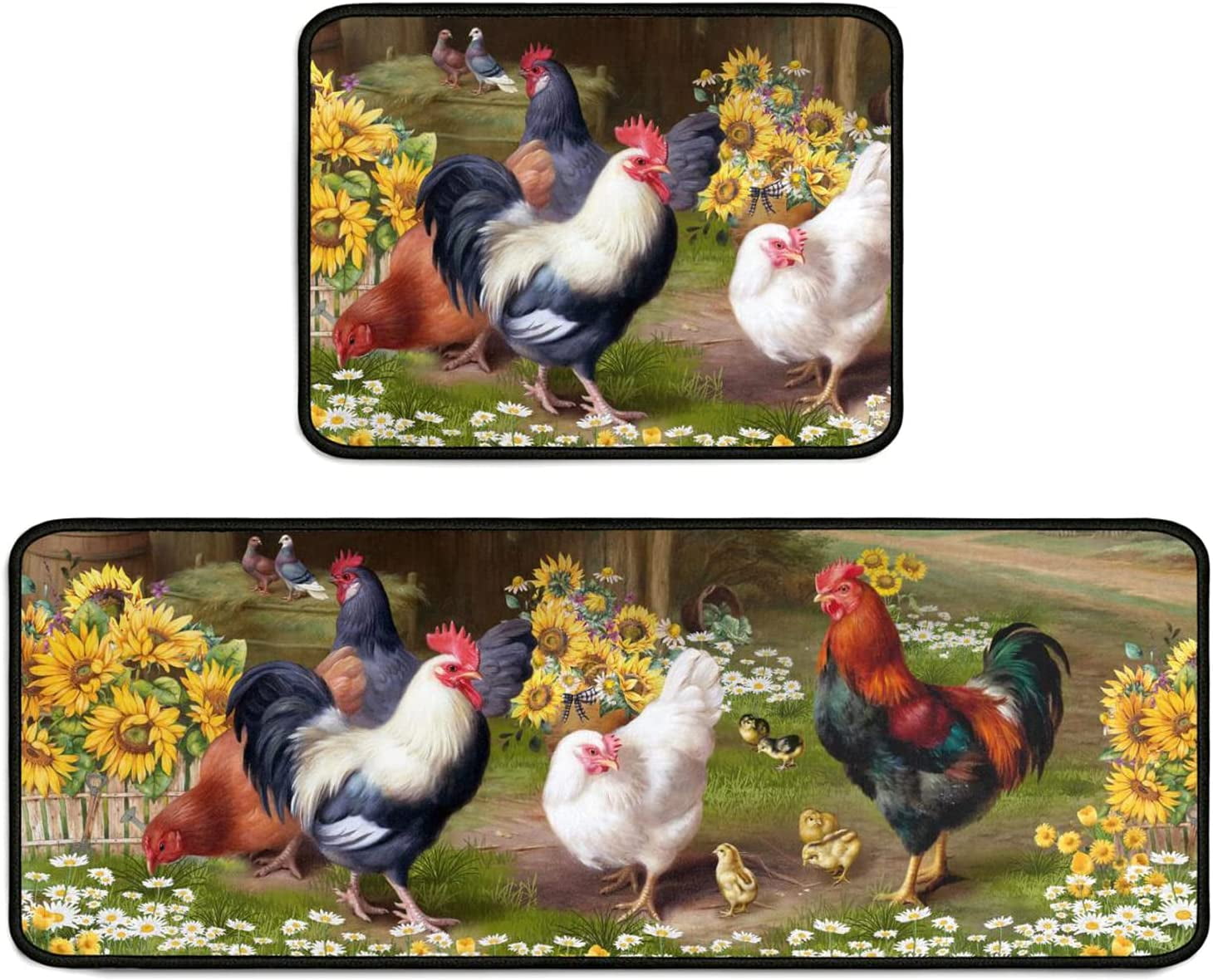 Rooster Kitchen Rug Decor 2 Pieces Set Farmhouse Style Kitchen Mat ...