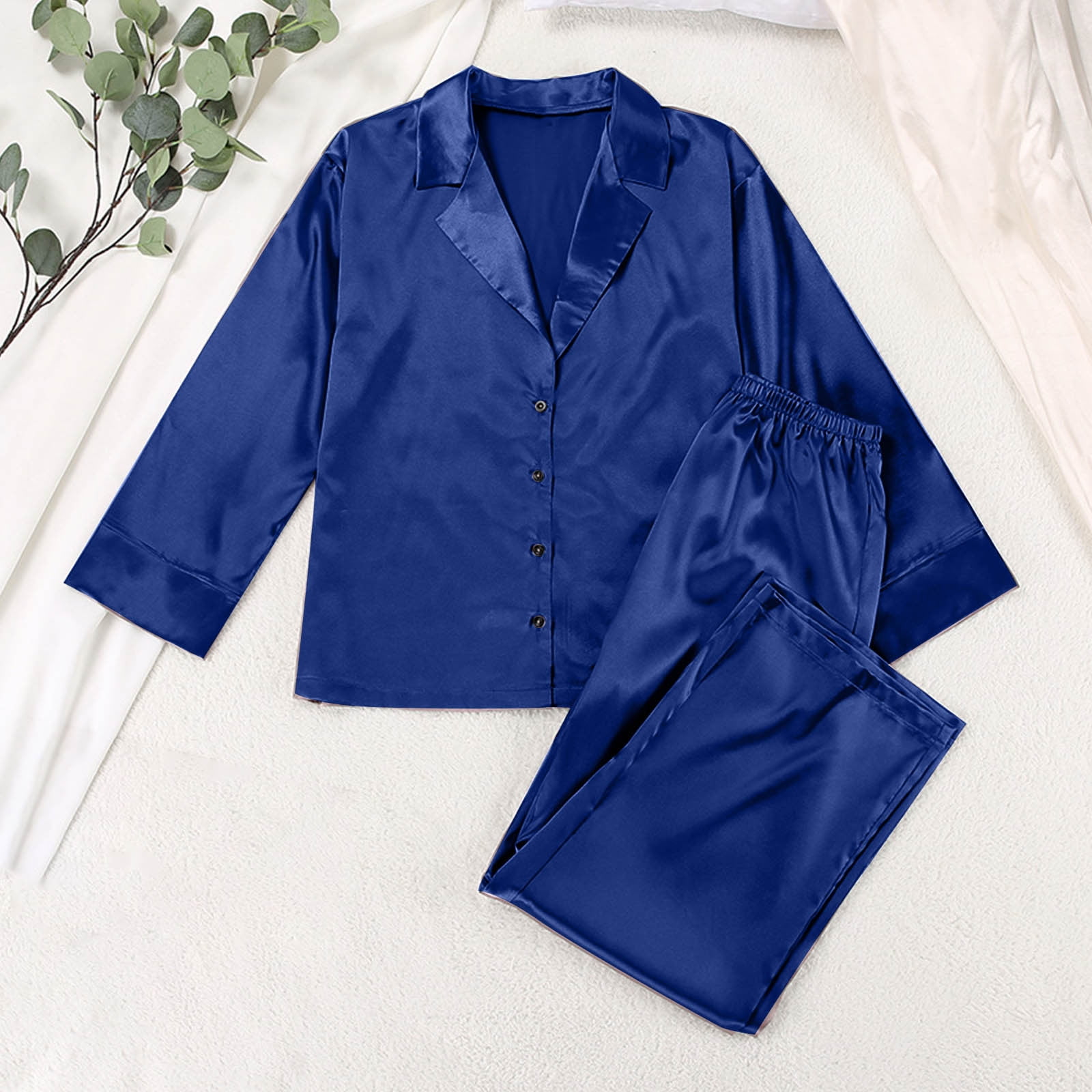 Click here for Timegard Womens 2 Piece Satin Pajamas Sets Lapel V... prices