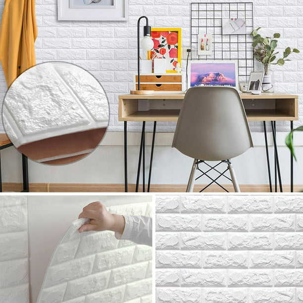 FUTATA 3D Self-Adhesive Wall Panels Faux Foam White Brick Wallpaper for ...