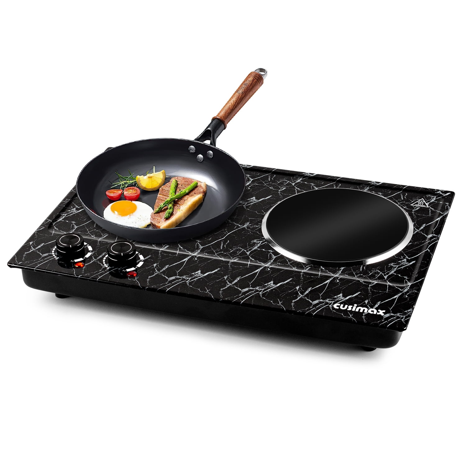 Cusimax 1800W Marble Black Double Hot Plate - Portable Infrared Glass ...