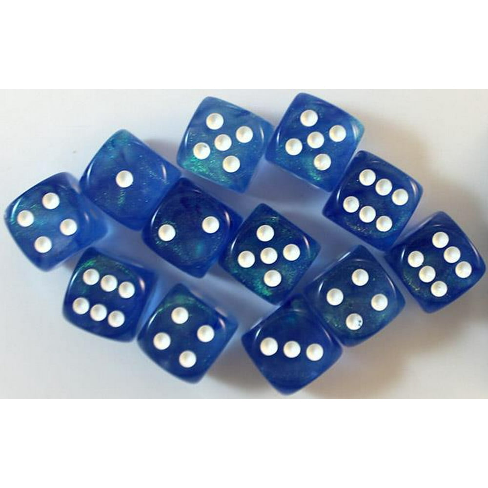 Chessex Dice D6 Sets Borealis Sky Blue With White 16mm Six Sided Die 12 Block Of Dice