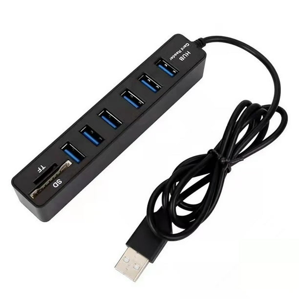 [Negro] 1 Metro USB2.0HUB USB6 + 2 Lector Tarjetas Multifunción Transmisión Alta Velocidad SD TF ...