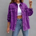 Denim Jacket for Women Lapel Button-Up Denim Jacket Frayed Washed ...