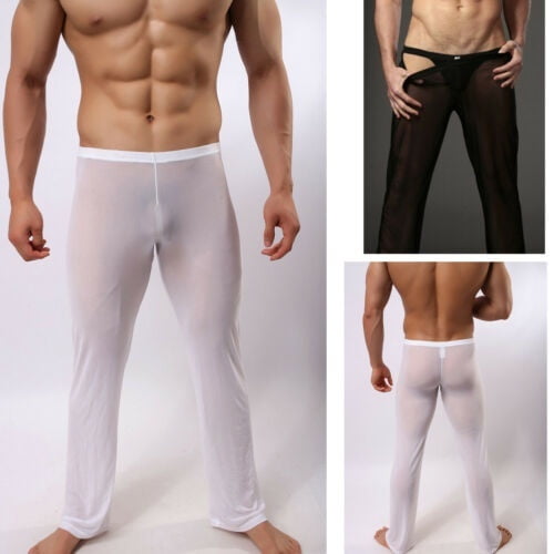 Men´s Sexy Lingerie Long Johns Pants Thermal Mesh Sheer See Through