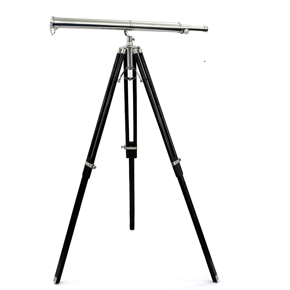 Nickel Finish Decorative Big Telescope Marine Wooden Black Tripod Stand ...