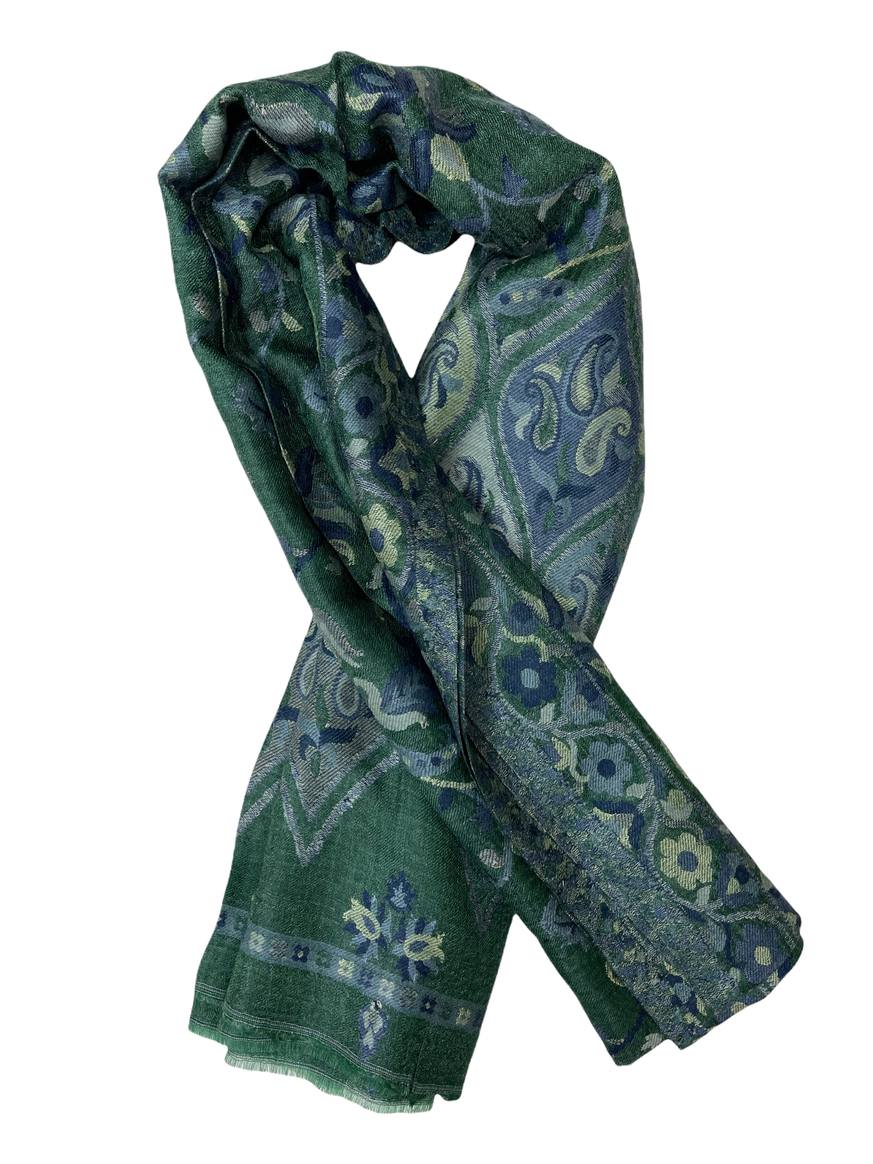 Forest Green and Purple Woollen Scarves for Women with Stunning Floral ...