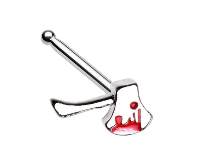 Nose Ring Stud Goth Hatchet Bloody Axe Ring top 316L Surgical Steel ...